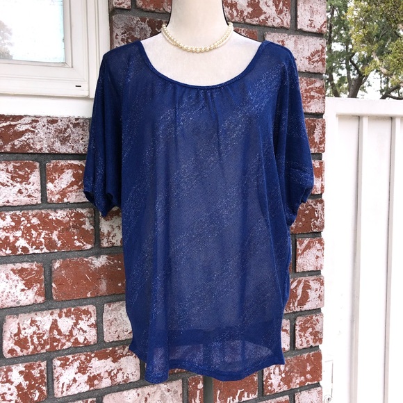 Carol Rose | Tops | Short Sleeve Blue Shimmer Top | Poshmark